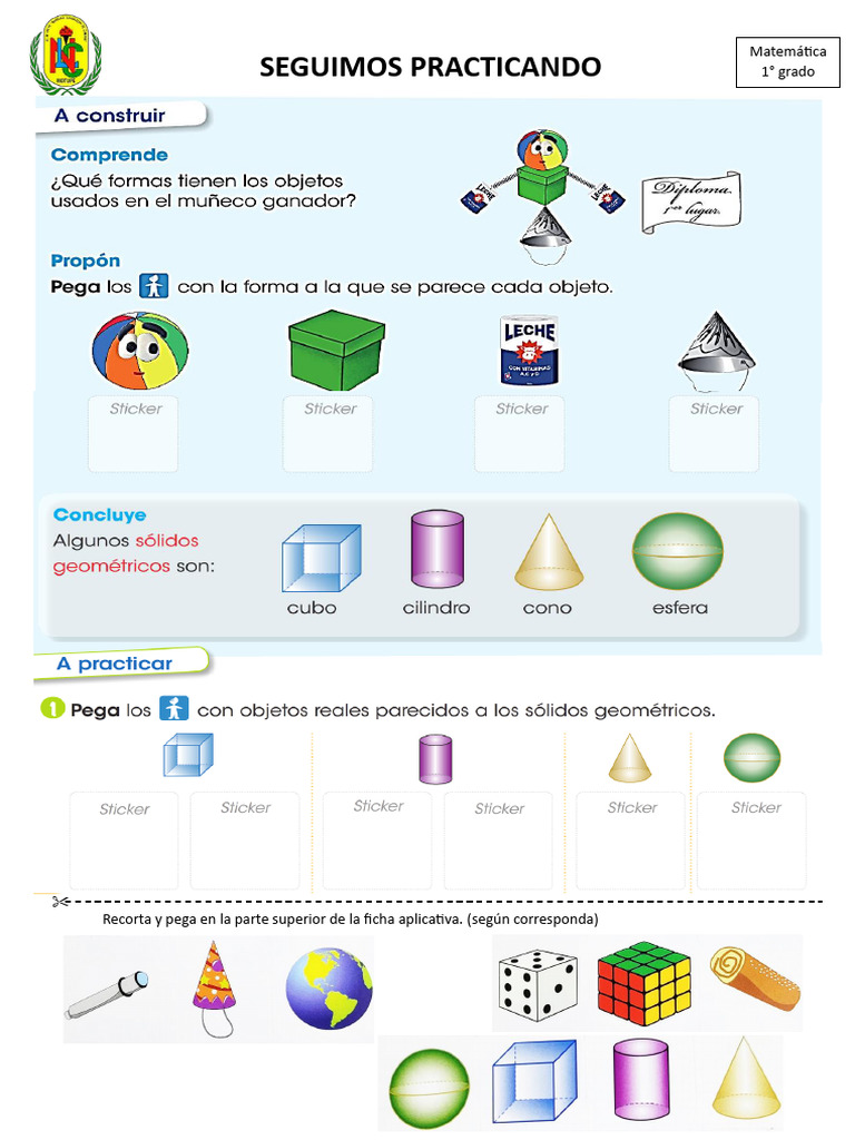 Ficha Mat. Seguimos Practicando Cuerpos Geometricos 1° | PDF