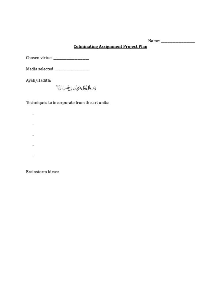 Culminating Assignment Project Plan | PDF