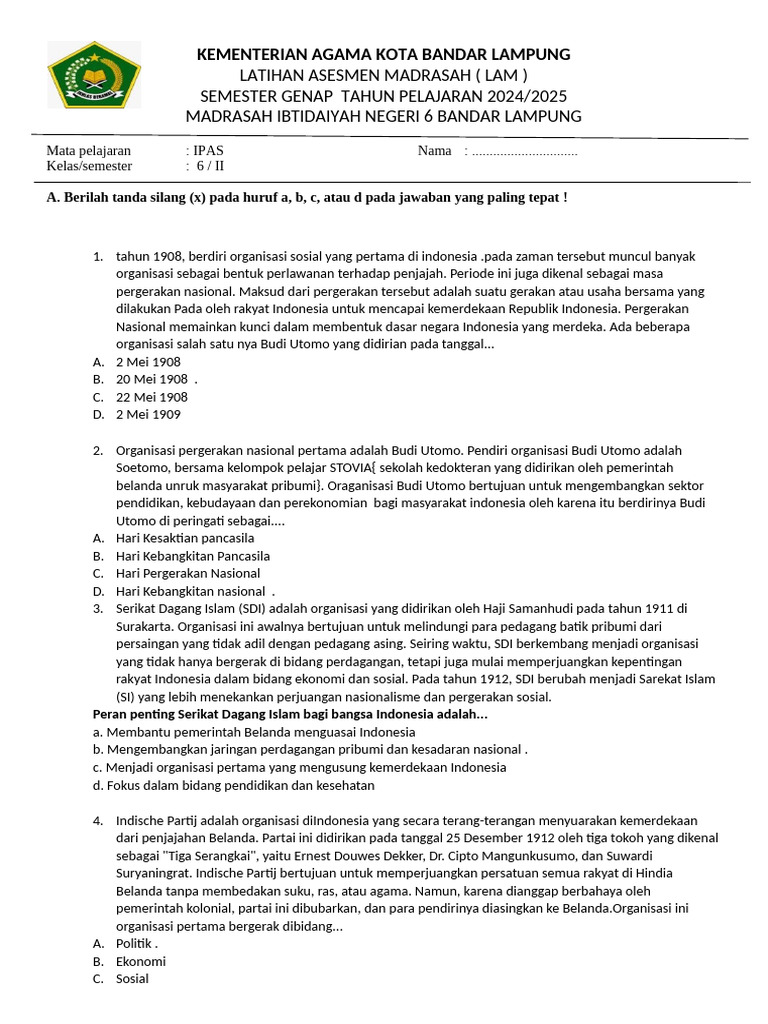 Soal Lam Ipas Tp. 2024-2025 | PDF