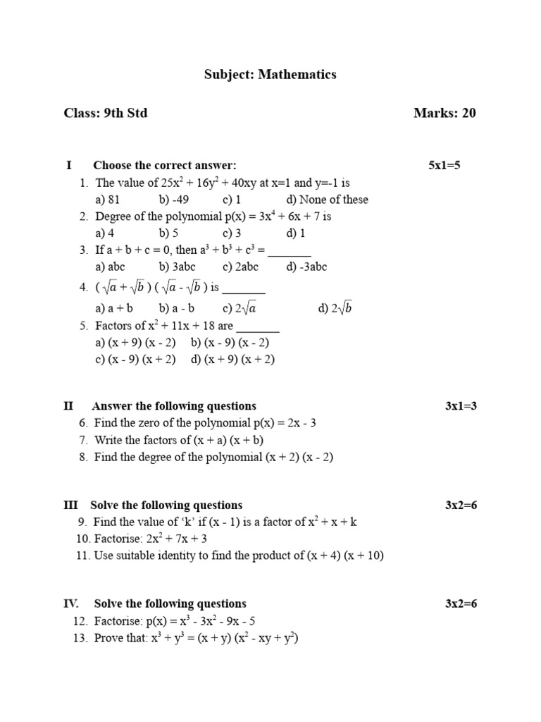 9th Mathematics | PDF