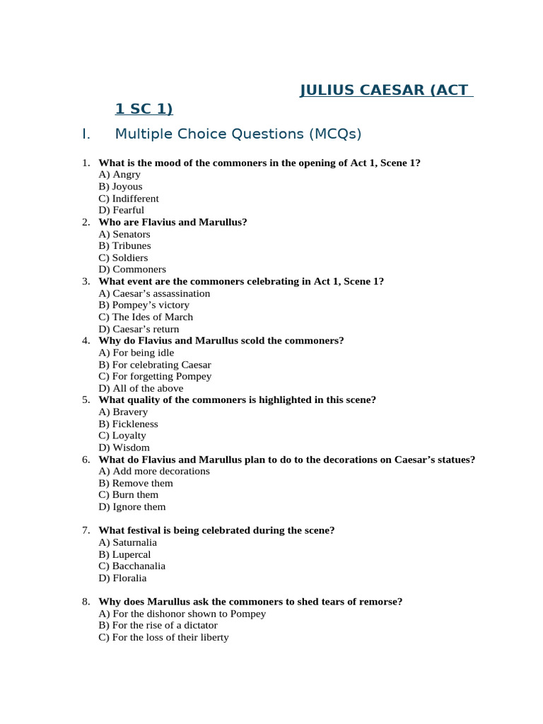 Julius Caesar Act 1 SC 1 | PDF | Julius Caesar | Ancient Rome