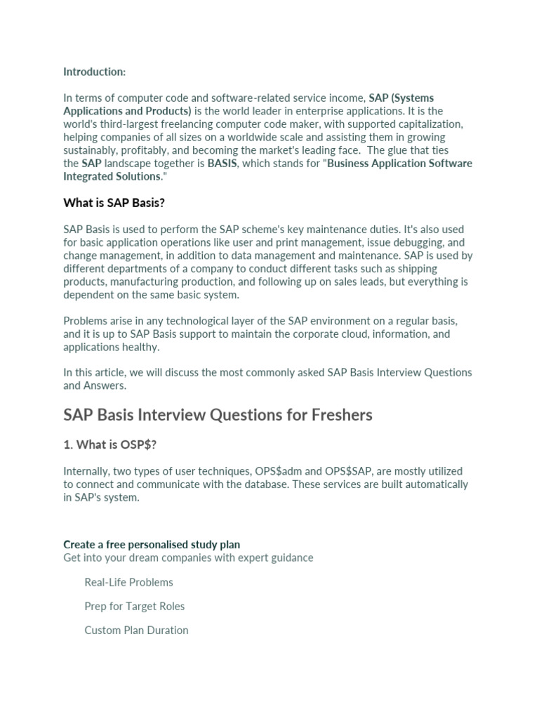 SAP Basis Interview Questions | PDF | Software Engineering | Computer Architecture
