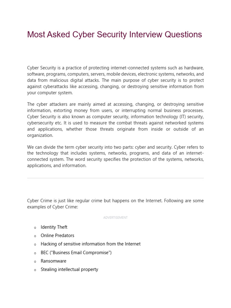 Cyber Security Interview Questions | PDF | Security | Computer Security