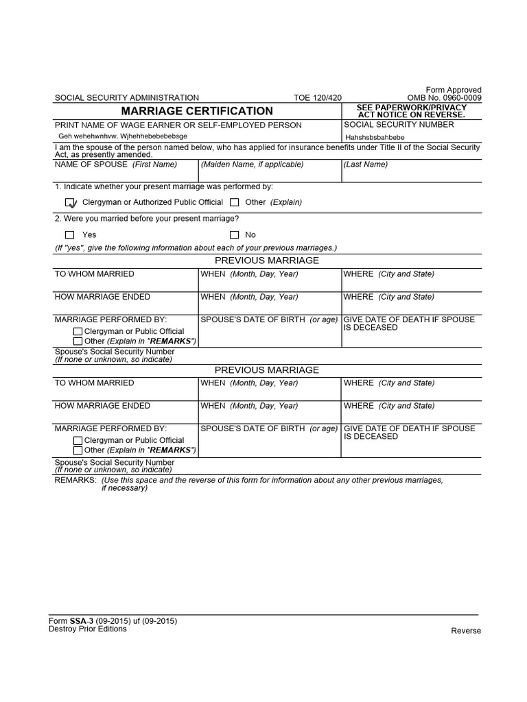 Marriage Certificate Form | PDF | Social Security (United States) | Witness