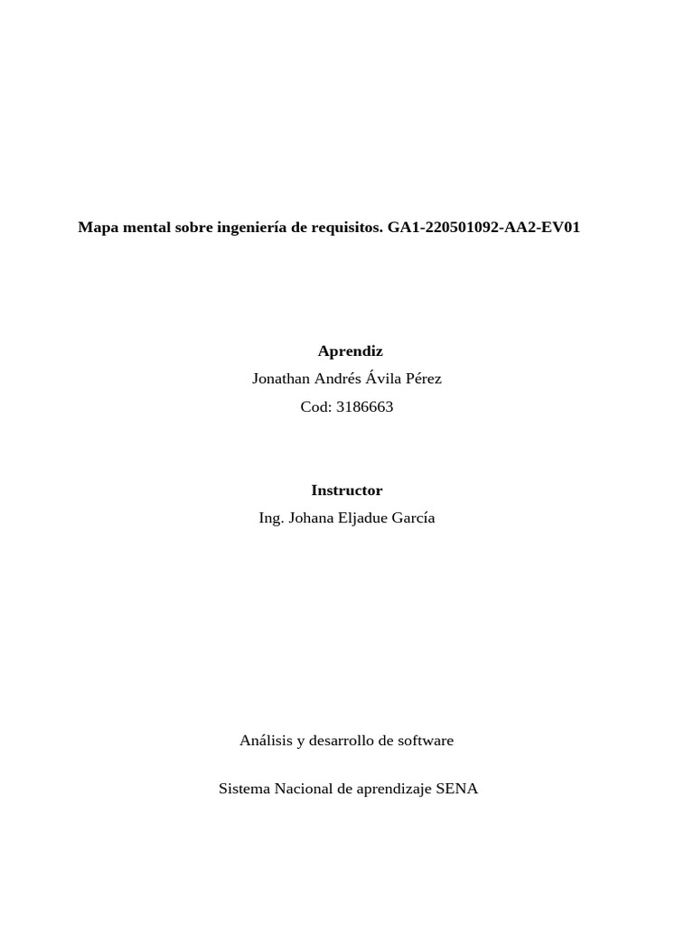 Mapa Mental Sobre Ingeniería de Requisitos. GA1-220501092-AA2-EV01 | PDF