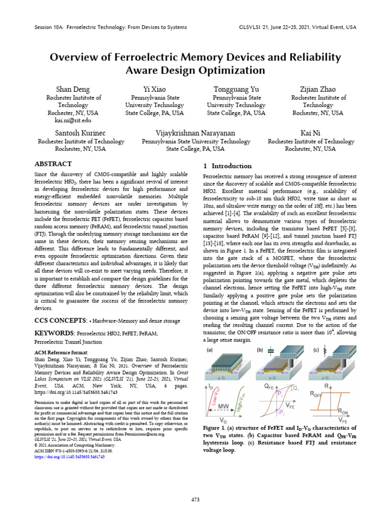 Overview of Ferroelectric Memory Devices and Reliability | PDF ...