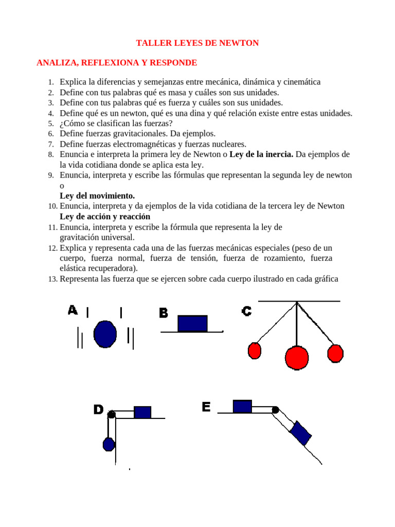 Taller Leyes de Newton | PDF | Fuerza | Las leyes del movimiento de Newton