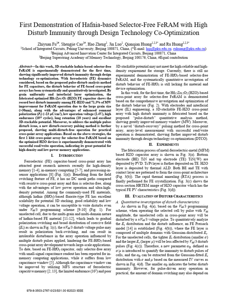 Selector-Free FeRAM with High Disturb Immunity | PDF | Capacitor ...