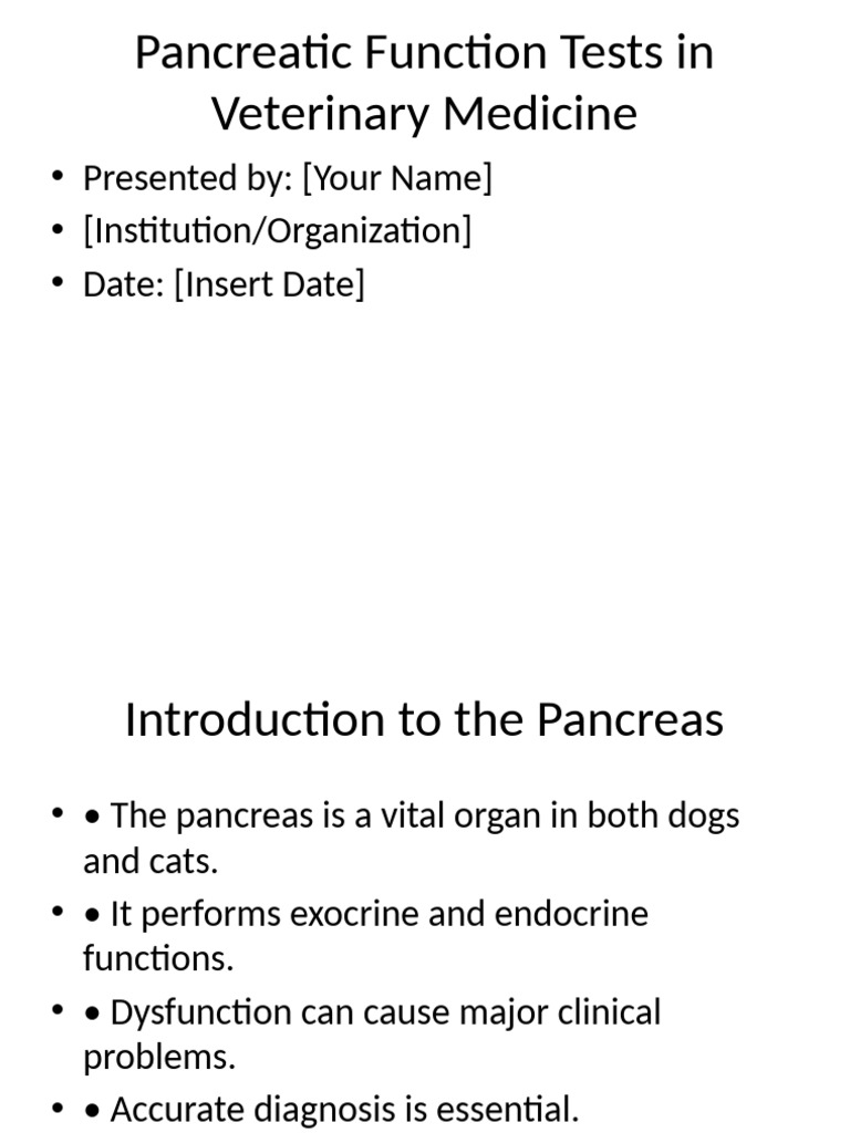 Pancreatic Function Tests Veterinary | PDF | Pancreas | Medical Specialties