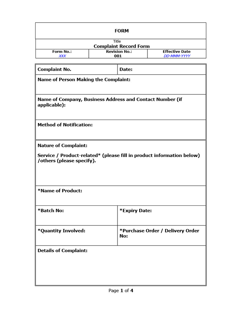 Sample-Complaint-Record-Form1 | PDF