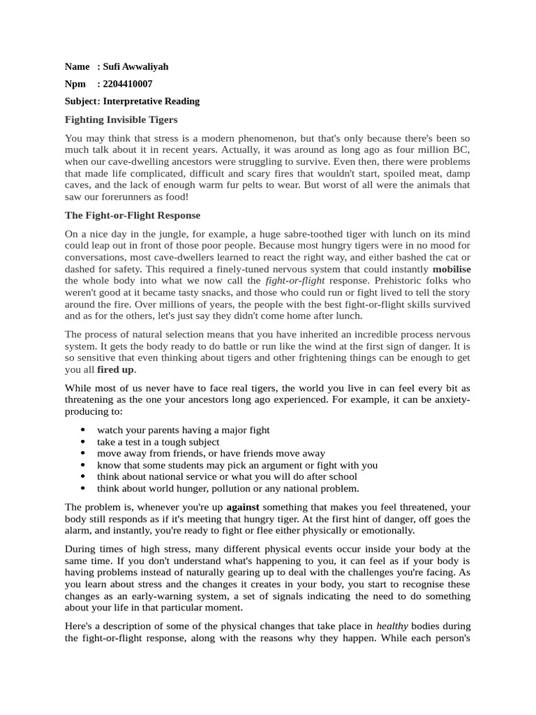 Fighting Invisible Tiger | PDF | Fight Or Flight Response | Stress ...