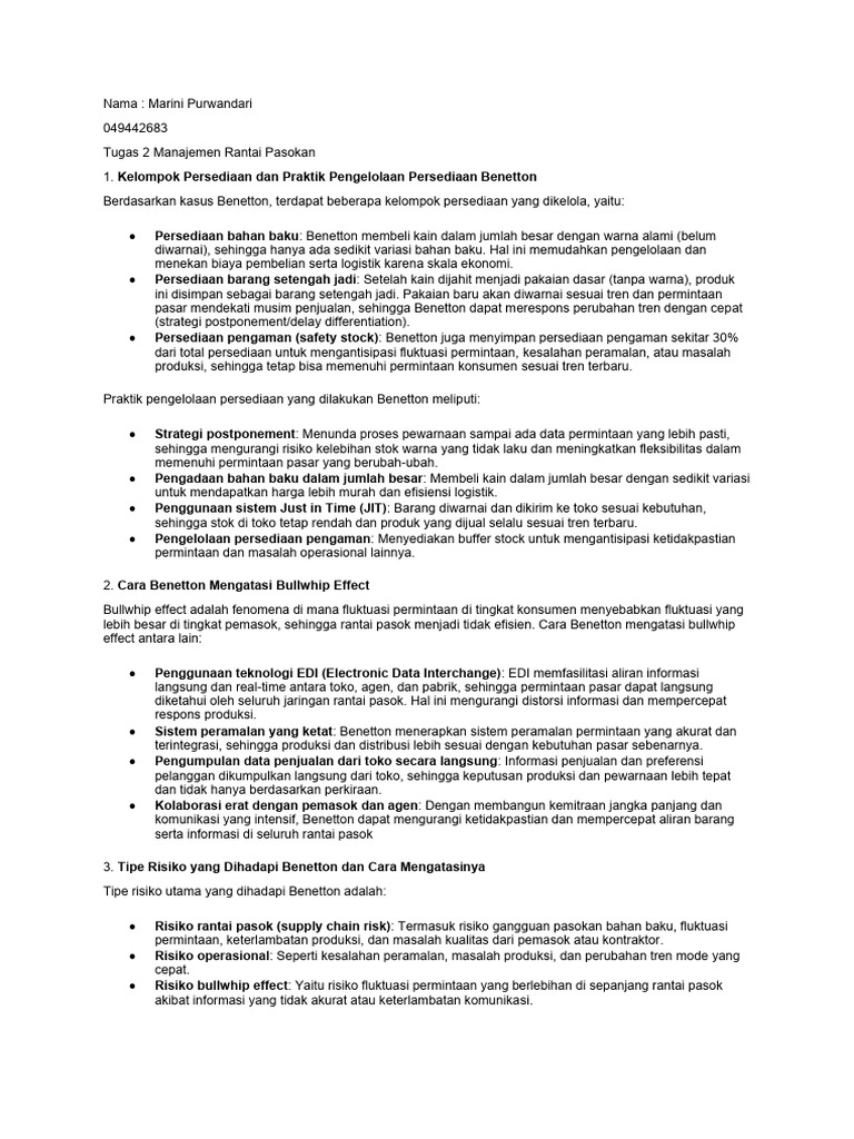 Tugas 2 Manajemen Rantai Pasokan | PDF