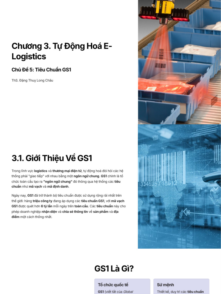 Chương 3. Tự Động Hóa E-Logistics - Chủ Đề 5. Tiêu Chuẩn GS1 | PDF