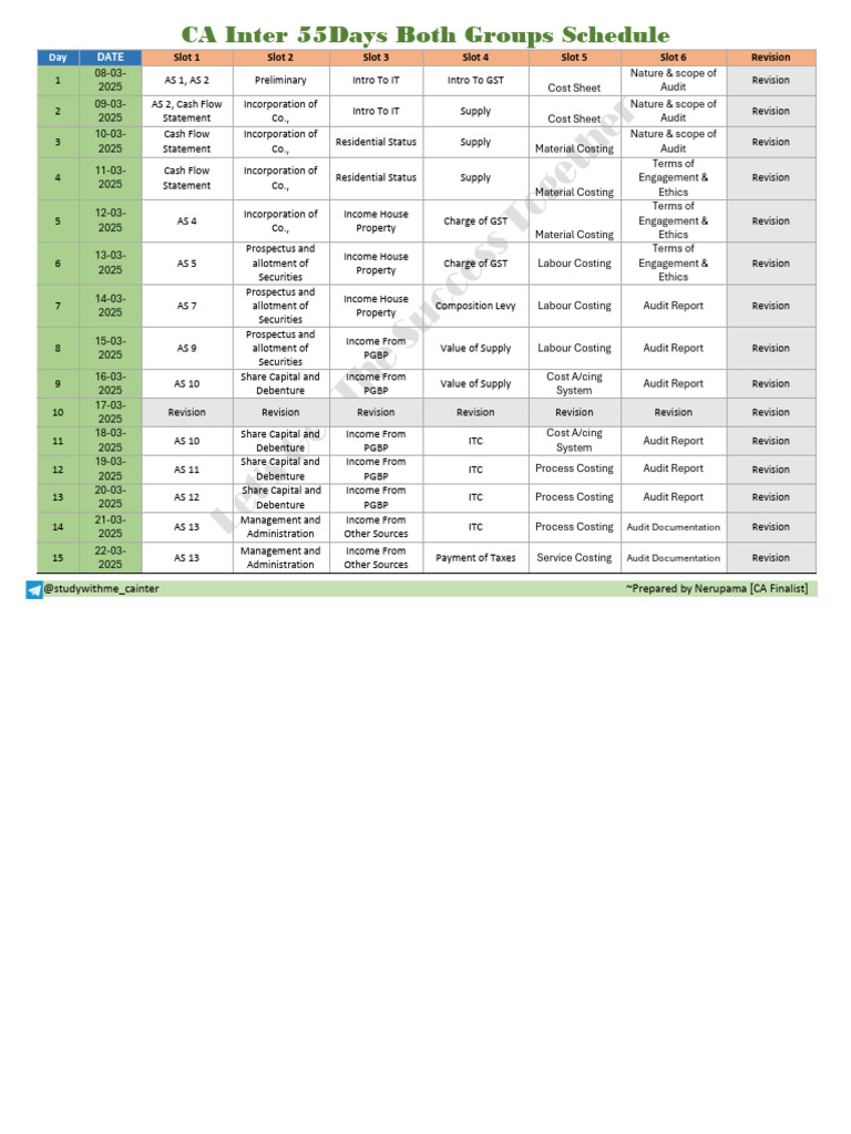 CA Inter 55days Both Groups Schedule - PDF - 552 | PDF | Tax Deduction | Debits And Credits
