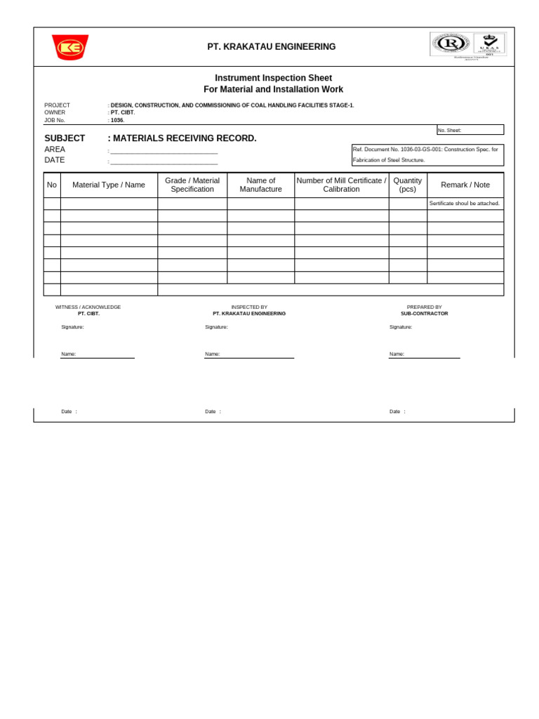 QC Form Instrrument | PDF
