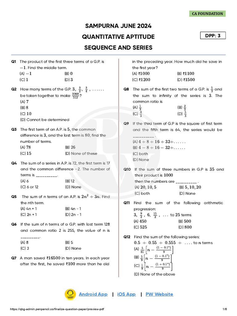 Sequence and Series - DPP 03 | PDF | Mathematical Concepts | Mathematical Analysis
