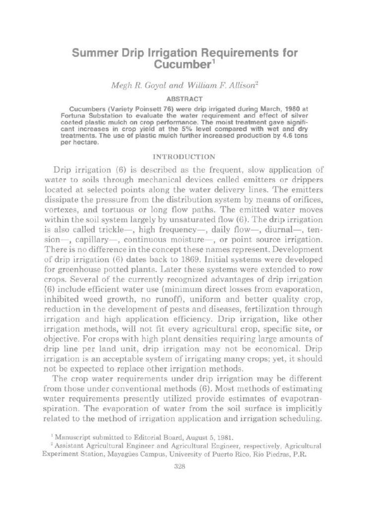 Summer Drip Irrigation Requirements For | PDF | Irrigation | Earth Sciences