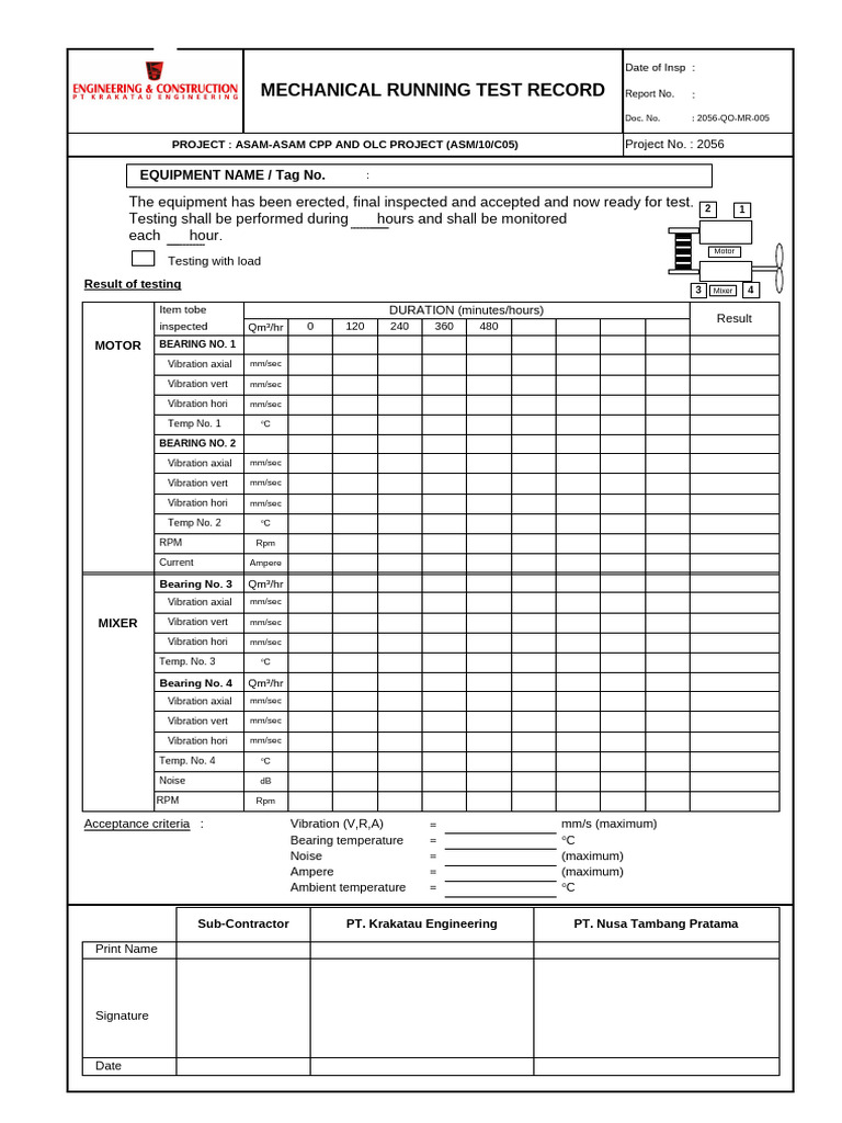 Form_2056-QO-MR-005 Mechanical Running Test Pump Record | PDF ...