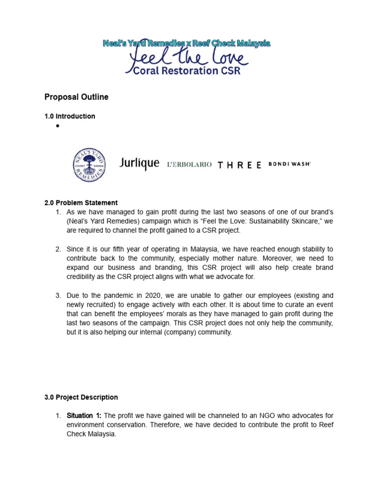 CSR Proposal for Coral Restoration Project | PDF | Corporate Social ...