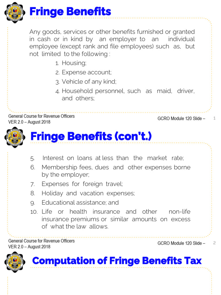 Fringe Benefits Tax Guide for Revenue Officers | PDF | Employee ...