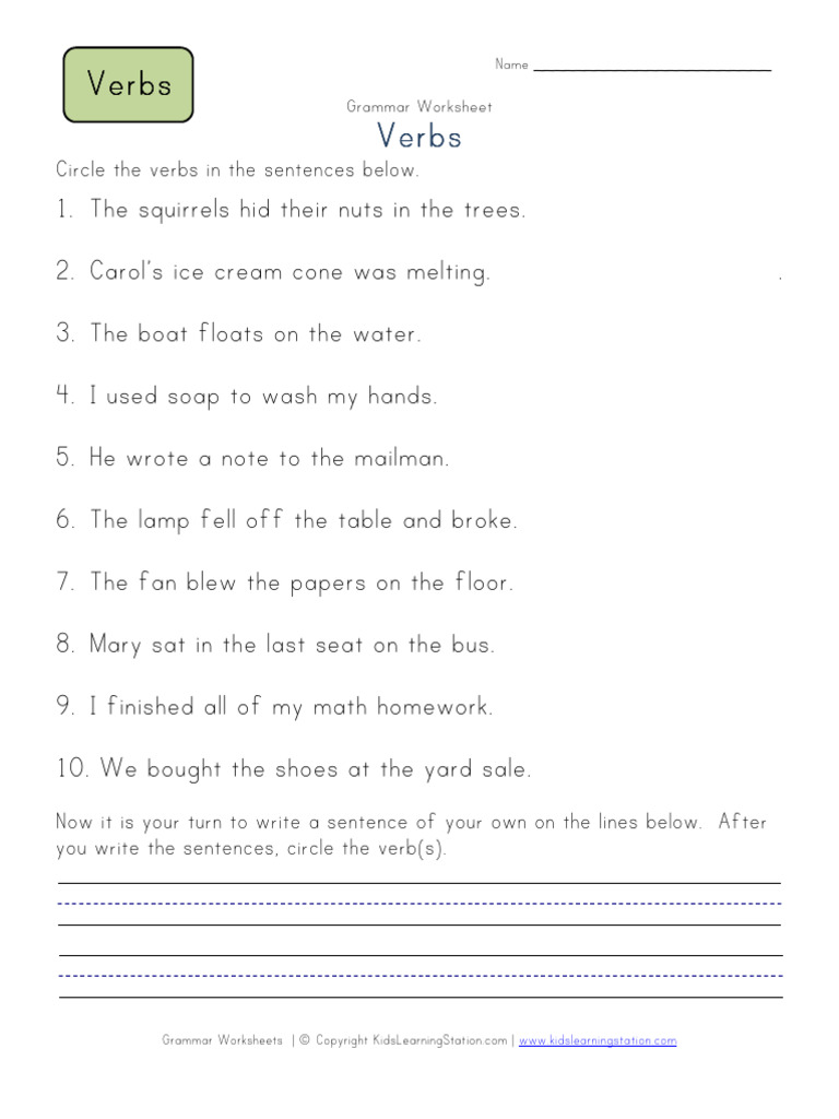 Second Grade Verb Worksheet Sentences1 | PDF