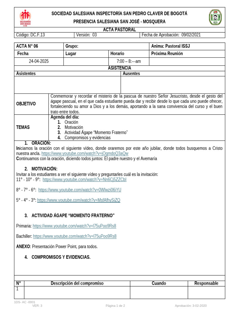 Acta # 06 - Ágape Pascual-24 de Abril | PDF