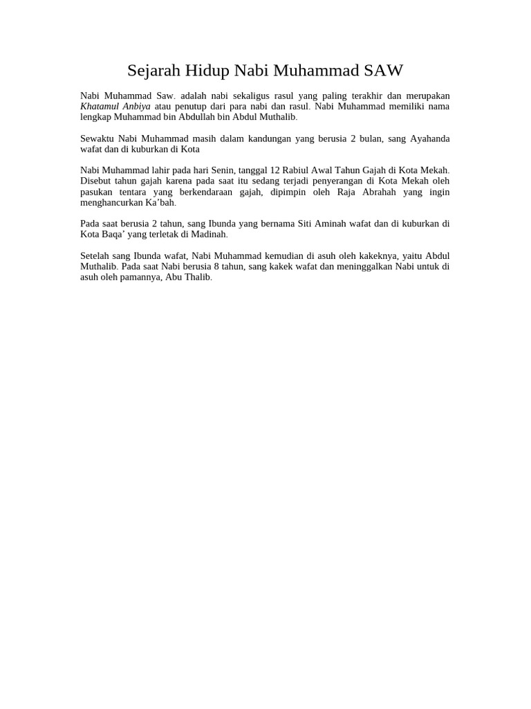 (PAI) Sejarah Hidup Nabi Muhammad SAW | PDF