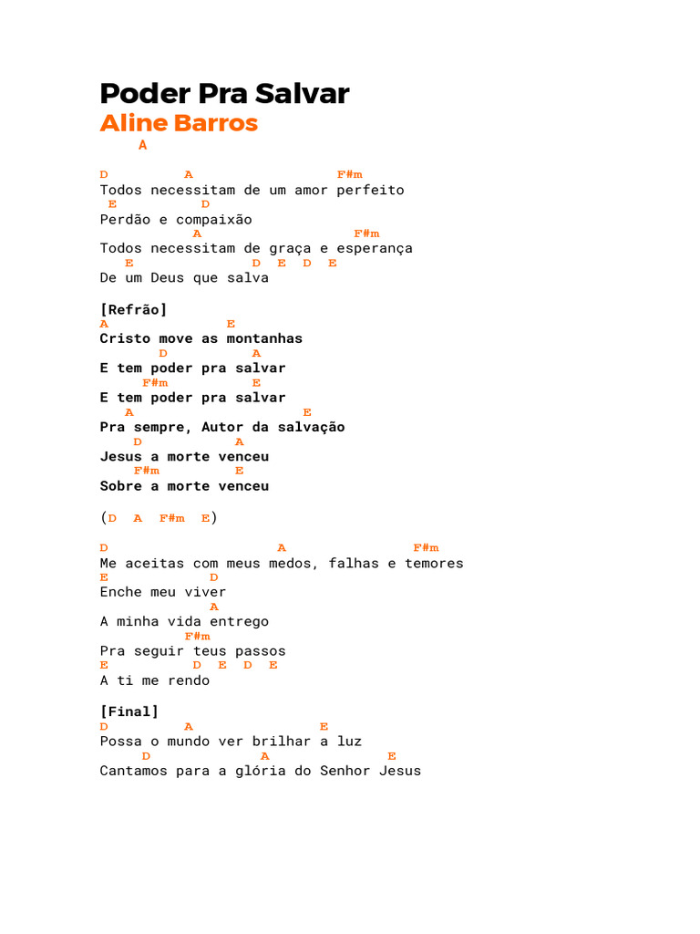 Letra da Música "Poder Pra Salvar" | PDF