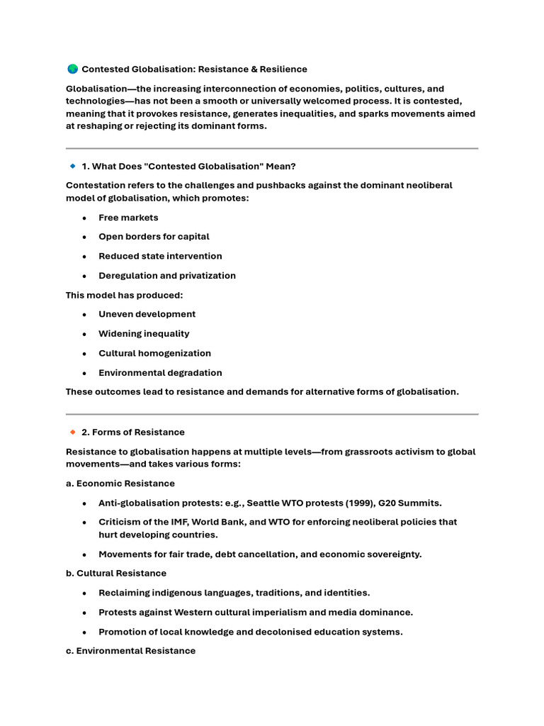 Contested Globalisation, Resistance & Resilience | PDF | Globalization ...