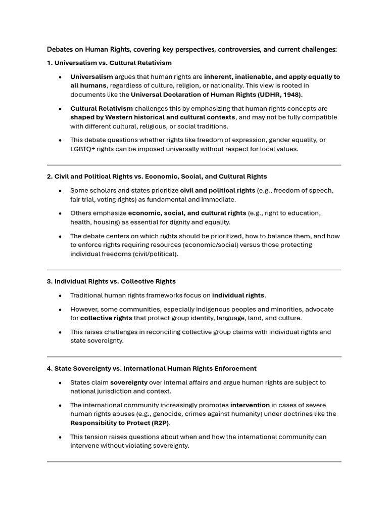 Key Debates in Human Rights Issues | PDF | Human Rights | Rights