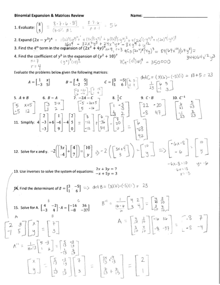 Bin Exp and Matrix Review_ANS | PDF