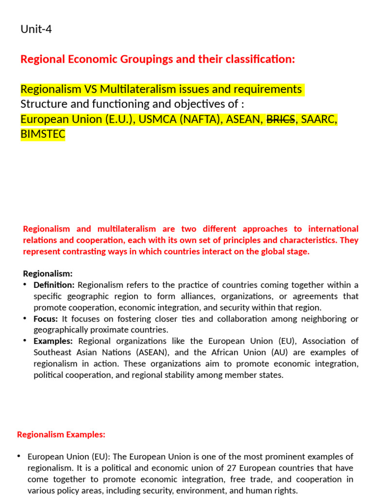 Unit-4 - Regionalism and Multilateralism | PDF | European Union | North ...