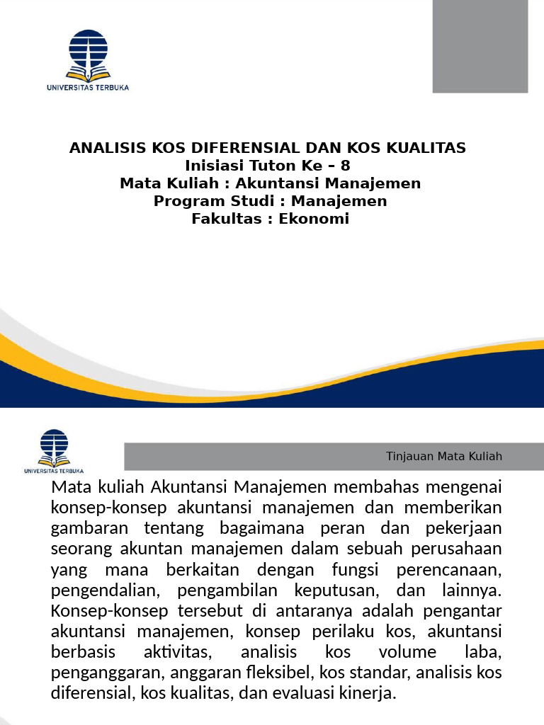 Analisis Kos Diferensial dan Kualitas | PDF