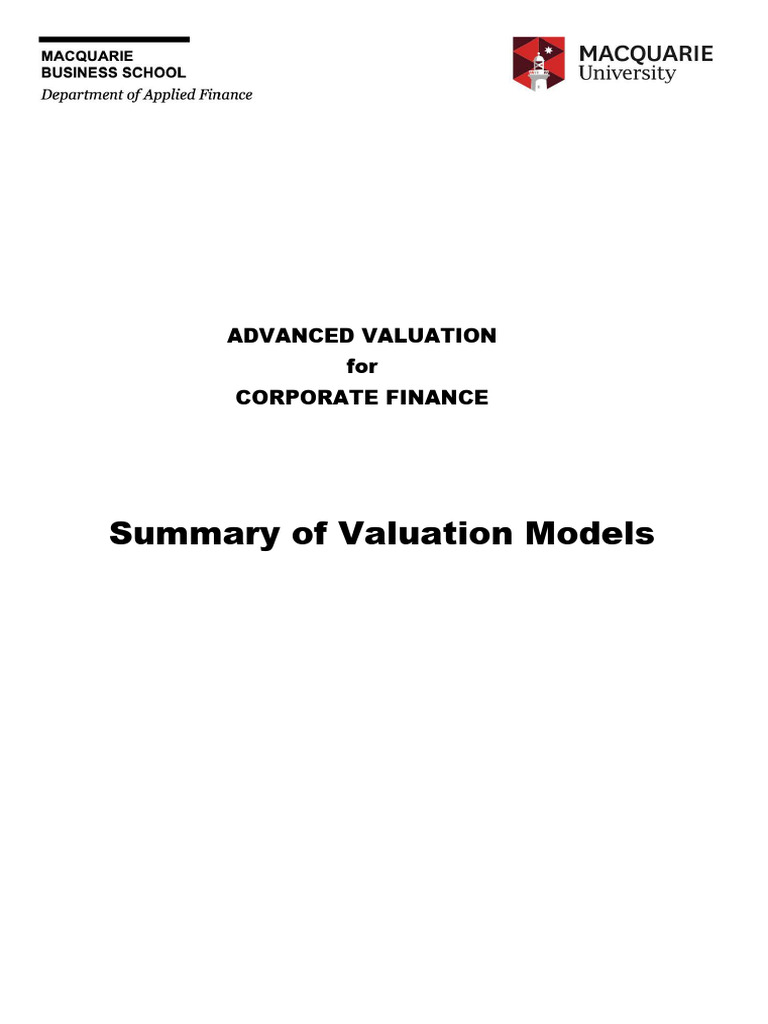 Summary of Valuation Models | PDF | Discounted Cash Flow | Valuation ...