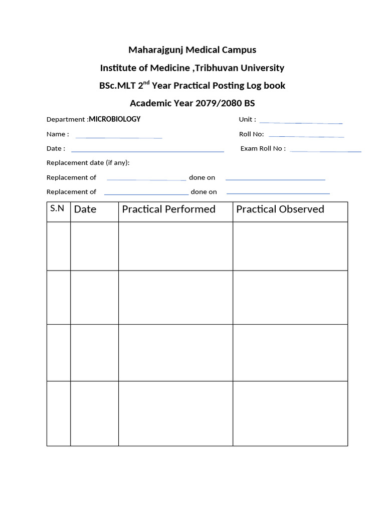 BSc MLT Practical Logbook 2079/2080 | PDF