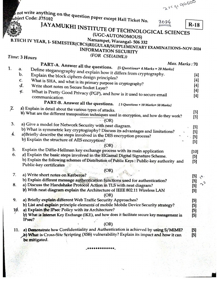 Information Security Previous Papers | PDF