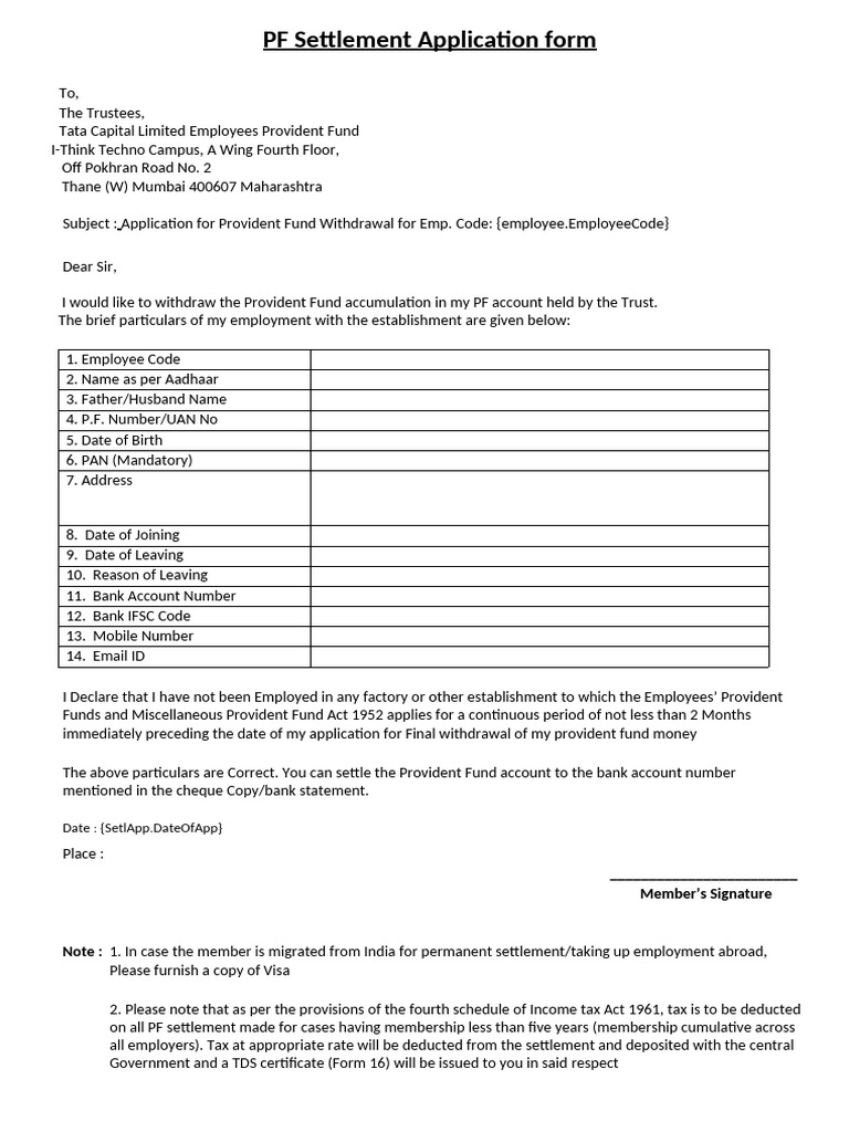 1 - 2 - Settlement - Application Form - Sample | PDF