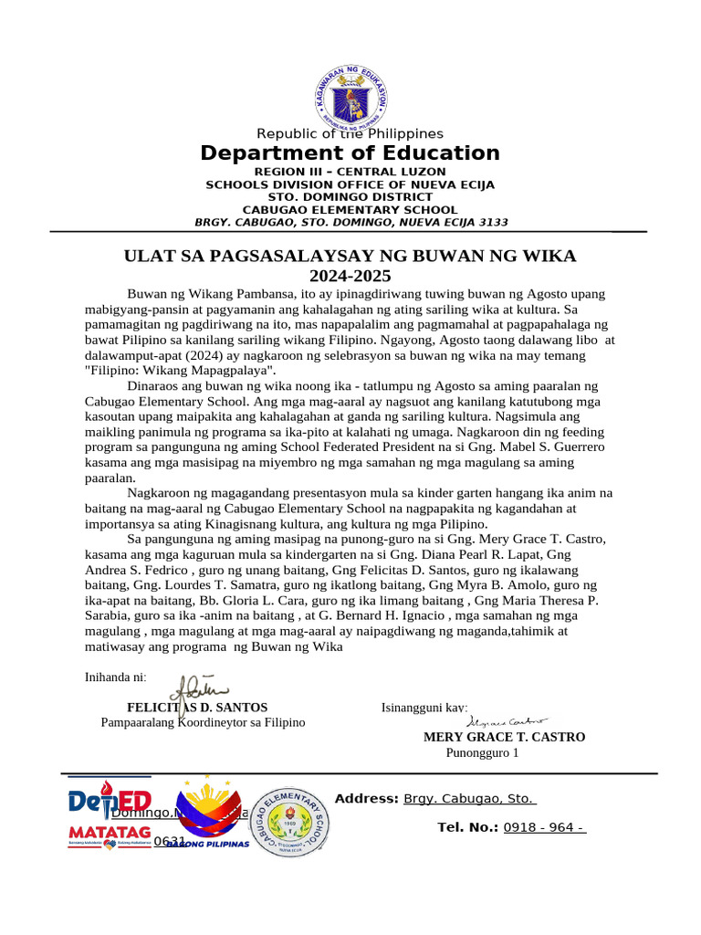 Cabugao Es-Narrative Report Sa Buwan NG Wika | PDF