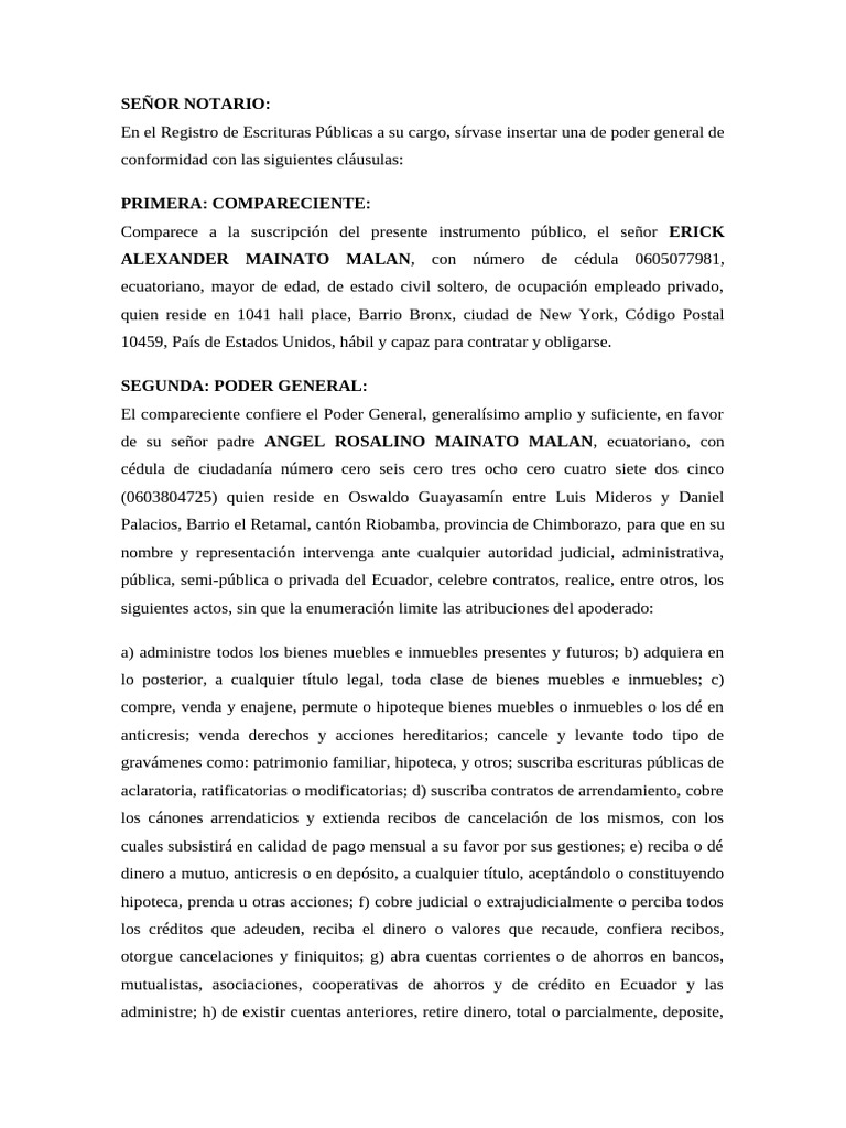 Poder General Erick Mainato | PDF | Condominio | Demanda judicial