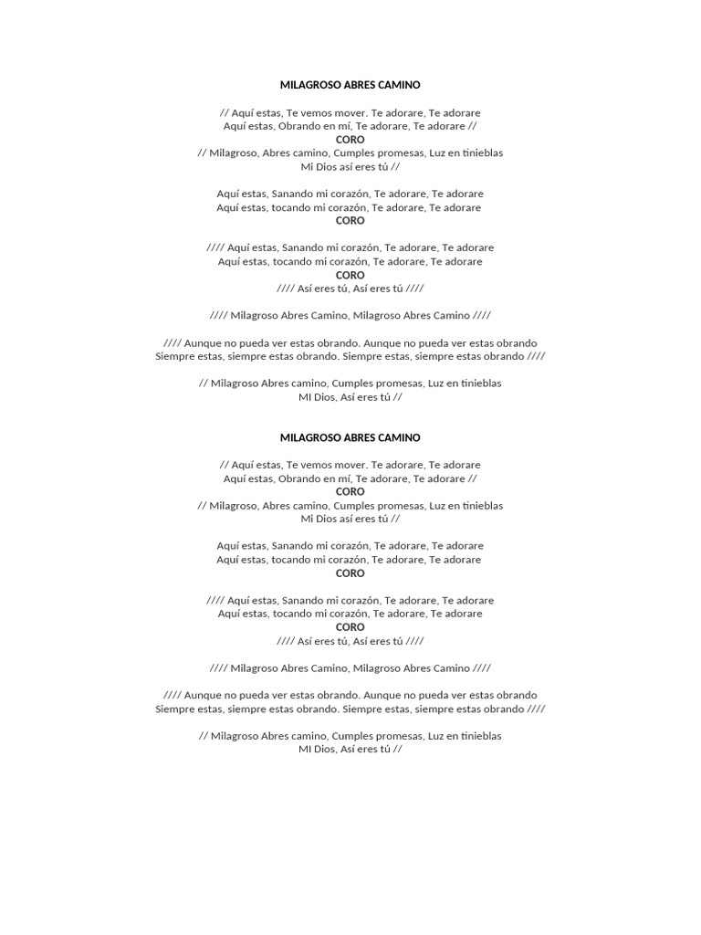 Milagroso Abres Camino: Letra y Mensaje | PDF