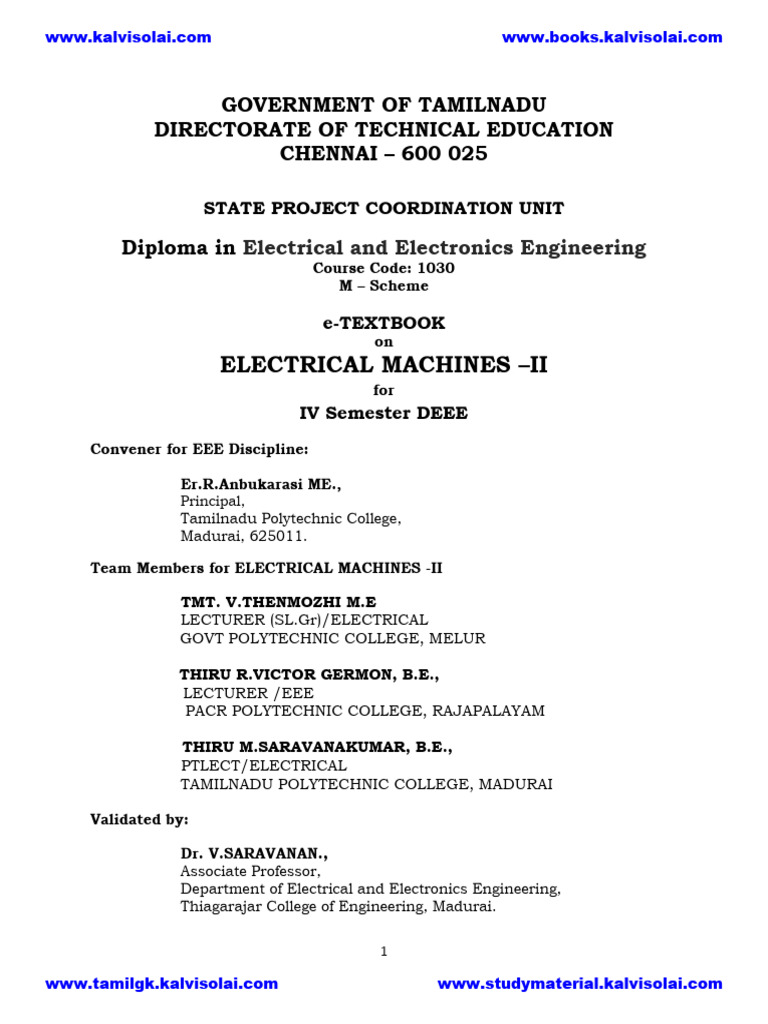 Electrical Machines II e-Textbook for DEEE | PDF | Electric Motor ...