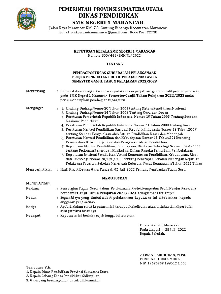 SK Pemb Tgs Profil Pancasila Sem 1 Ganjil 2022 2023 | PDF