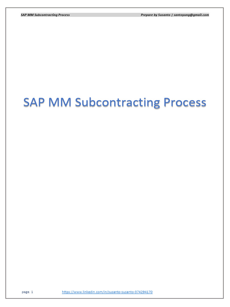 SAP MM Subcontracting Process Overview | PDF | Subcontractor | Debits ...