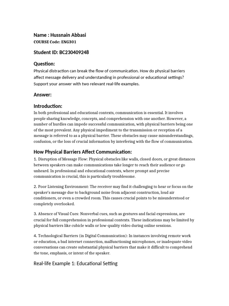 Eng301 Barrier of Communication | PDF | Communication | Nonverbal Communication