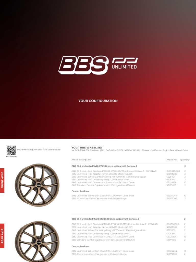 BBS Wheel Set for Porsche Cayman GT4 | PDF | Screw | Nut (Hardware)
