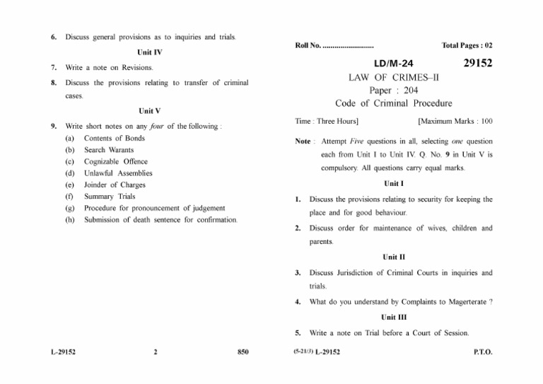 Question Paper of LLB 2 Semester | PDF