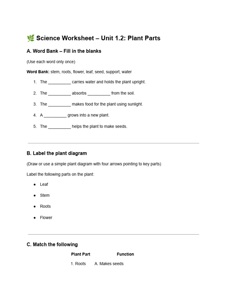 ? Science Worksheet - Unit 1 | PDF