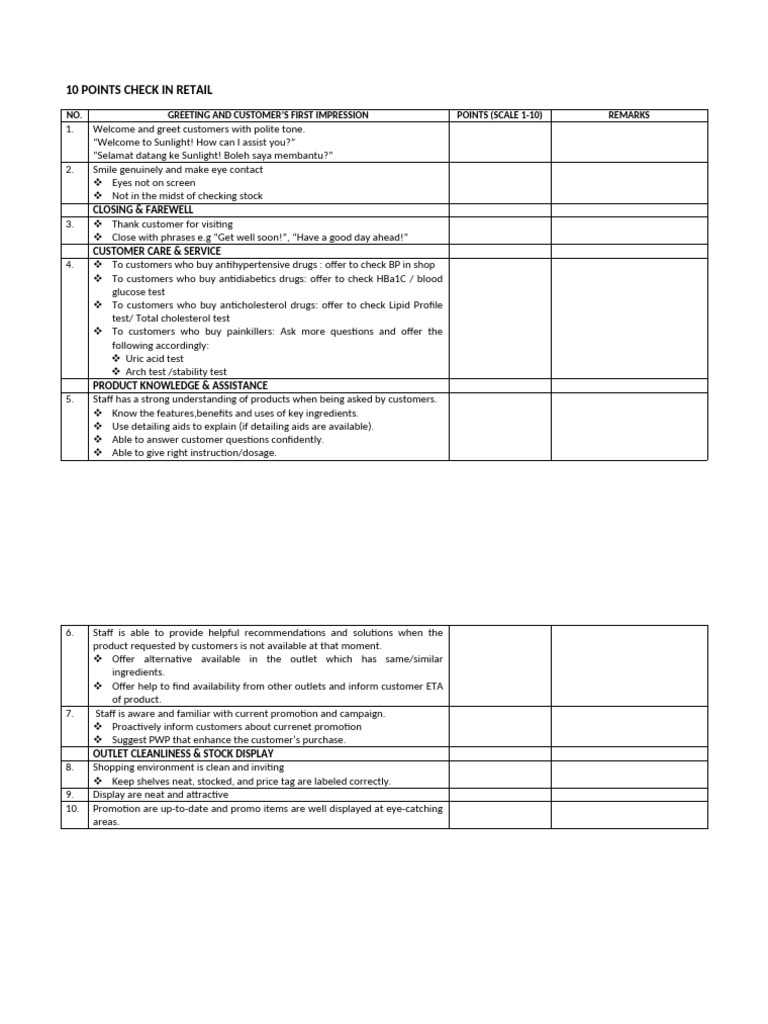 10 Points Check in Retail | PDF