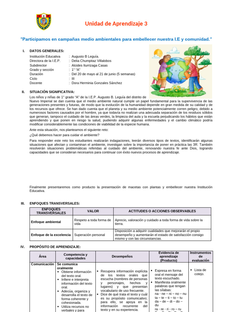 Unidad de Aprendizaje Primer Grado | PDF | Evaluación | Aprendizaje