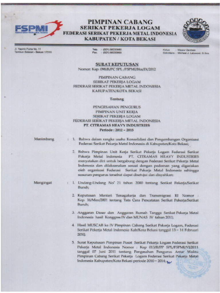 AMIR MAHMUD DIKUKUHKAN MENJADI KETUA SERIKAT PEKERJA MELALUI SURAT KEPUTUSAN DPC FSPMI KAB KOTA ...